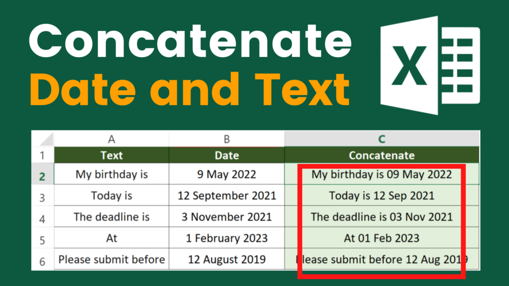 How to Concatenate Date and Text in Excel | Dollar Excel