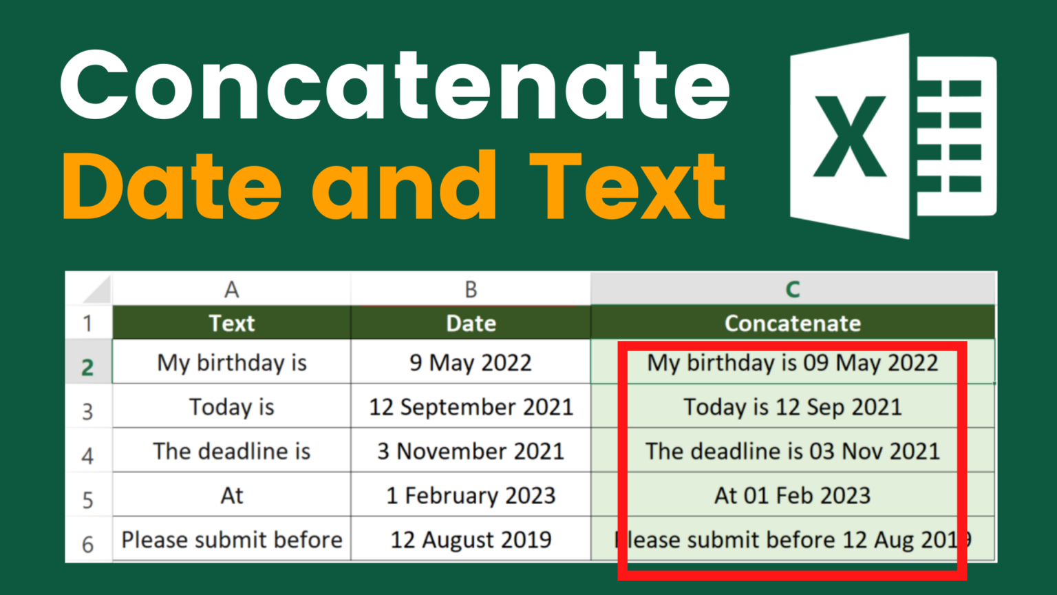How to Concatenate Date and Text in Excel | Dollar Excel