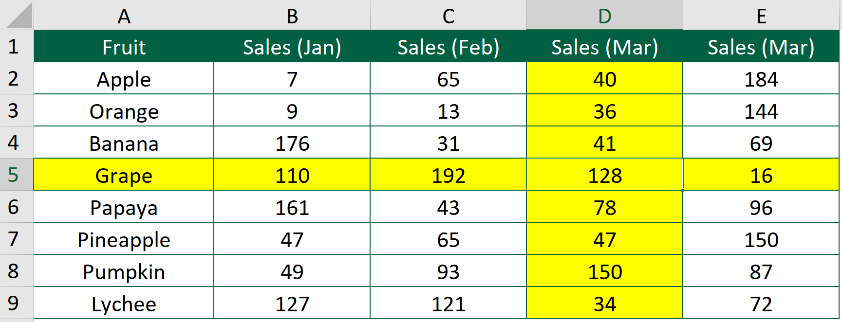 How to highlight current row and column in Excel?